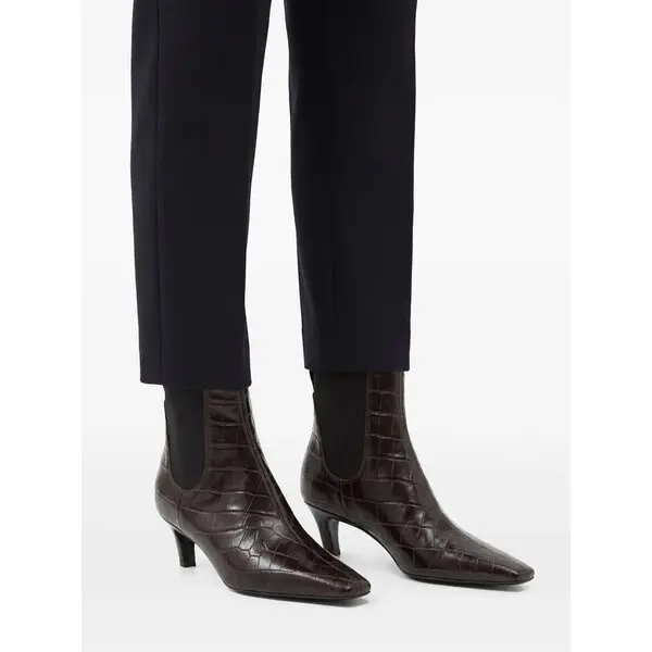 TOTEME Croc Effect Leather Boots - Brown