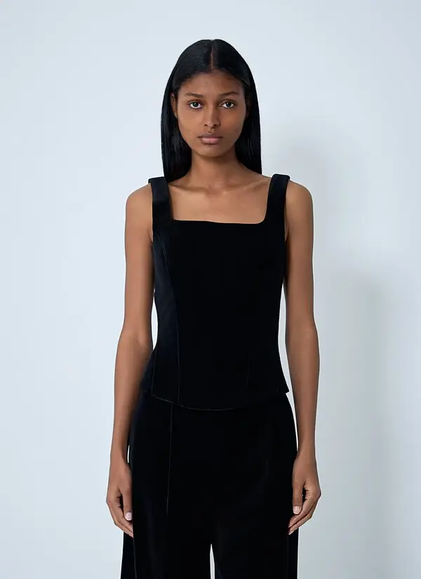 Max Mara Strapless Velvet Top With Square Neckline - Black