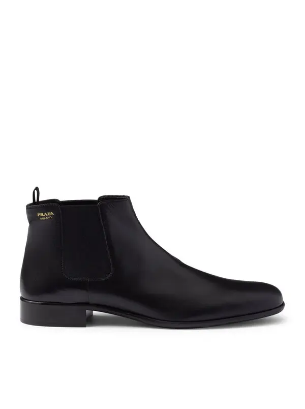 Prada Leather Ankle Boots With Elastic Side And Drawstring - Black