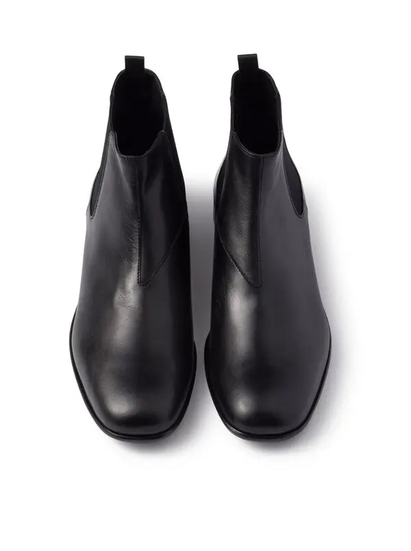 Prada Leather Ankle Boots With Elastic Side And Drawstring - Black