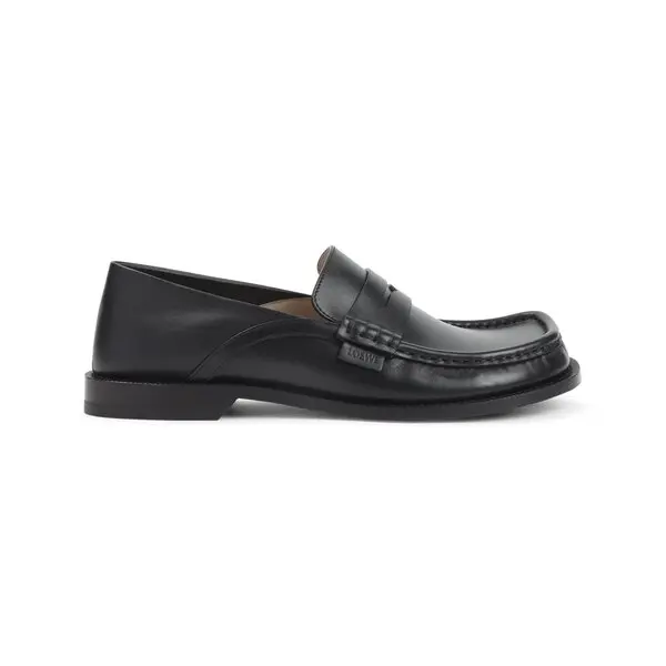 Loewe Campo Flap Back Loafers In Calfskin - Black
