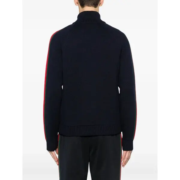 Gucci Zip-up High Neck Cardigan With Striped Sleeves