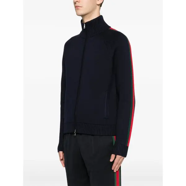 Gucci Zip-up High Neck Cardigan With Striped Sleeves