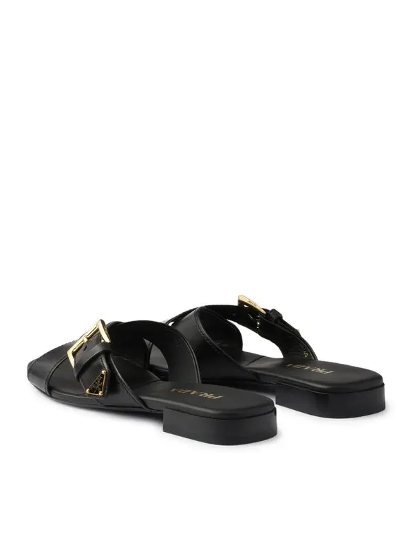 Prada Leather Slider Sandals With Buckle