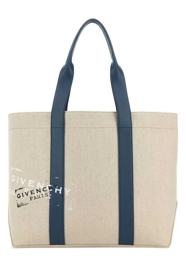 Givenchy Sand Canvas Shopping Bag With Blue Leather Straps - Brown