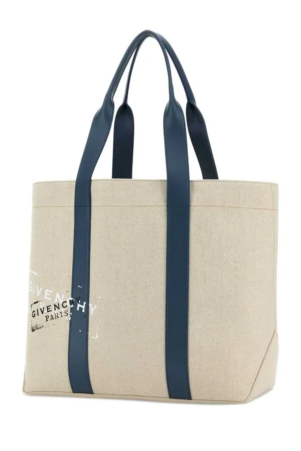 Givenchy Sand Canvas Shopping Bag With Blue Leather Straps - Brown