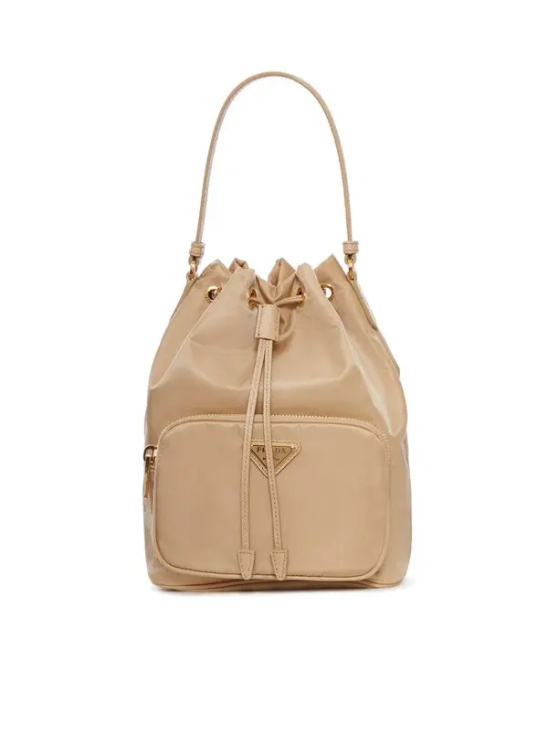 Prada Re-nylon Bucket Bag With Leather Details - Brown