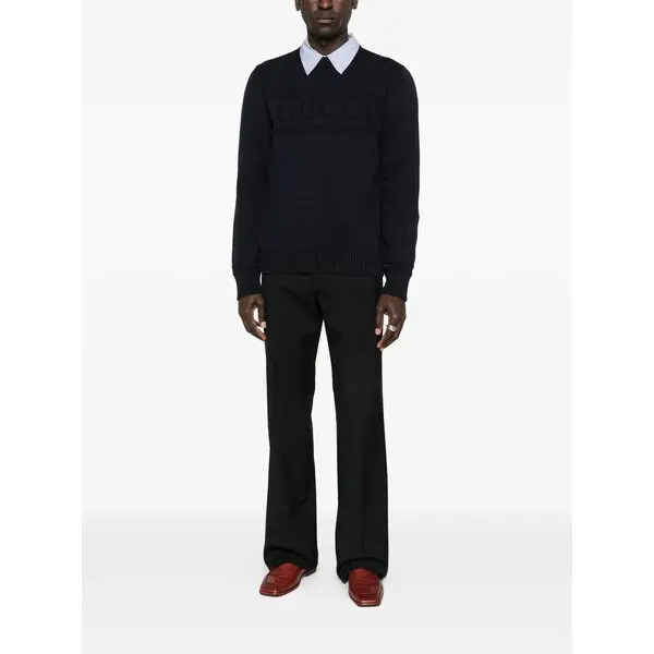 Gucci Dark Tonal Logo Ribbed Knit Crew Neck Long Sleeve Sweater