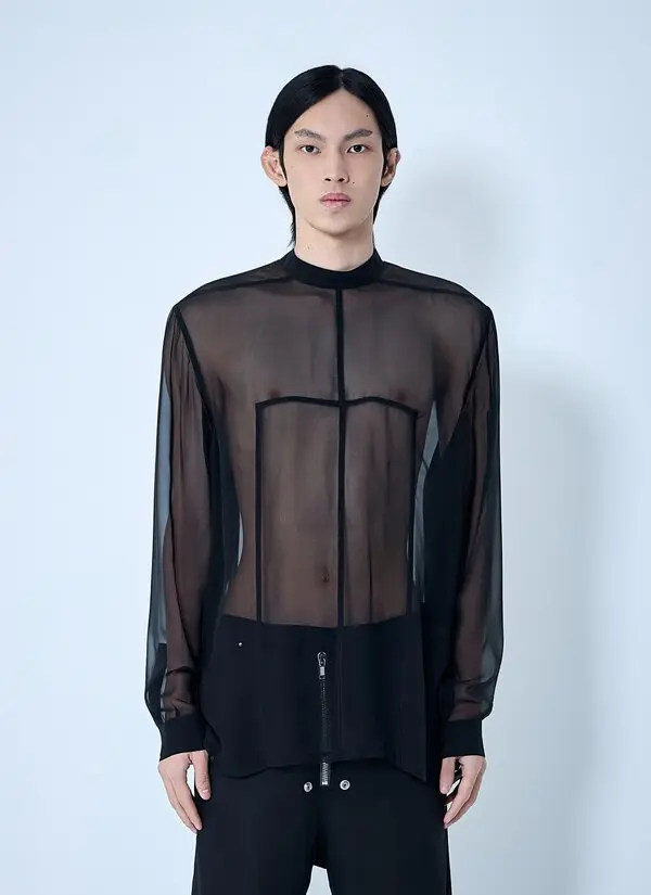 Rick Owens Sheer Panel Silk Shirt - Black