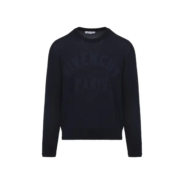 Givenchy Navy Cotton Pullover With Tonal Logo Embroidery - Blue