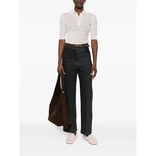 Max Mara High-waisted Wide-leg Trousers With Contrast Stitching