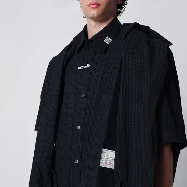 Mihara Yasuhiro Navy Checked Shirt With Double Sleeves