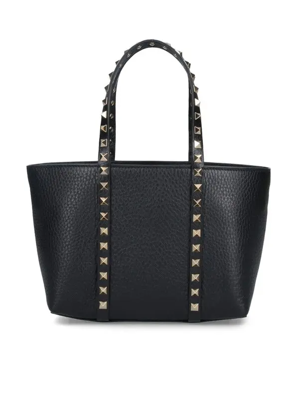 Valentino Garavani Rockstud Mini Tote In Hammered Leather - Black