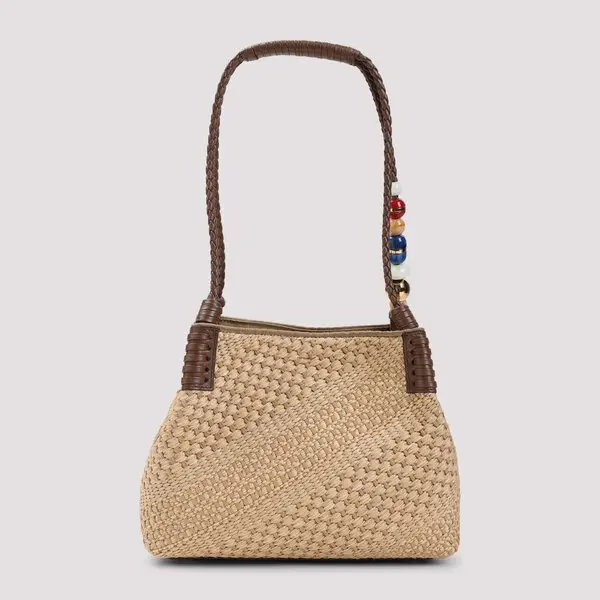Etro Libra S Raffia Shoulder Bag With Multicolor Beading