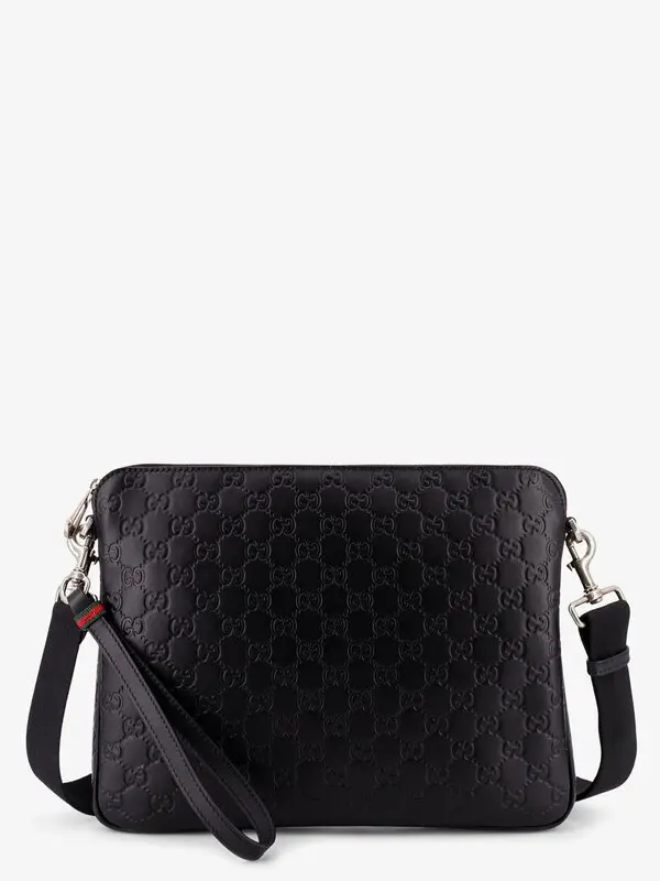 Gucci Leather Gg Embossed Crossbody Bag - Black