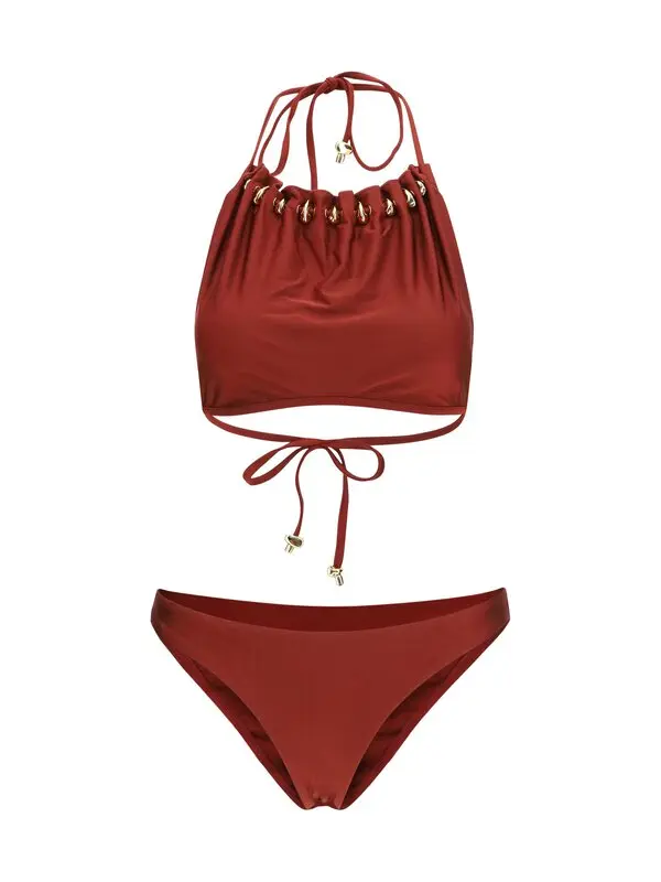 Zimmermann Aster Bikini Two Piece, Halterneck, High Rise - Red