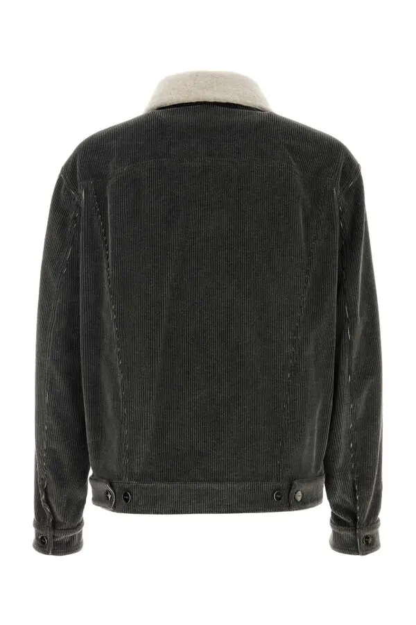 Fendi Dark Grey Velvet Jacket With Fur Trim