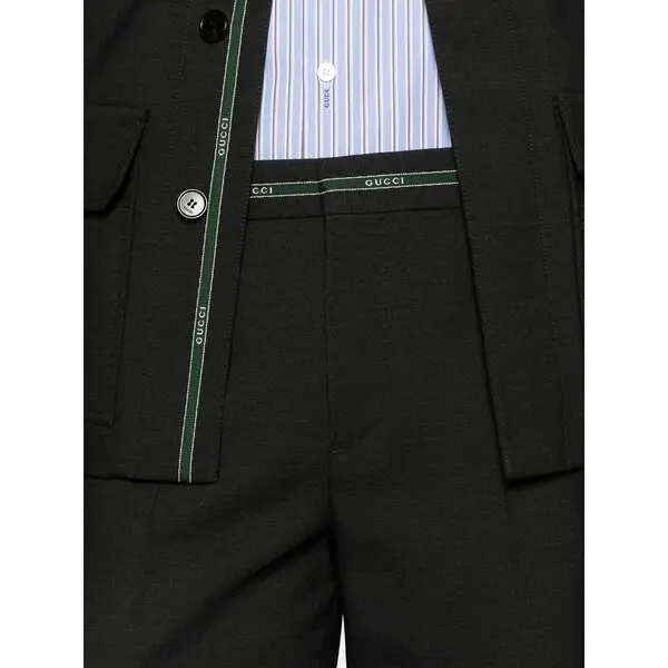 Gucci Grey Wool Logo Waistband Trousers