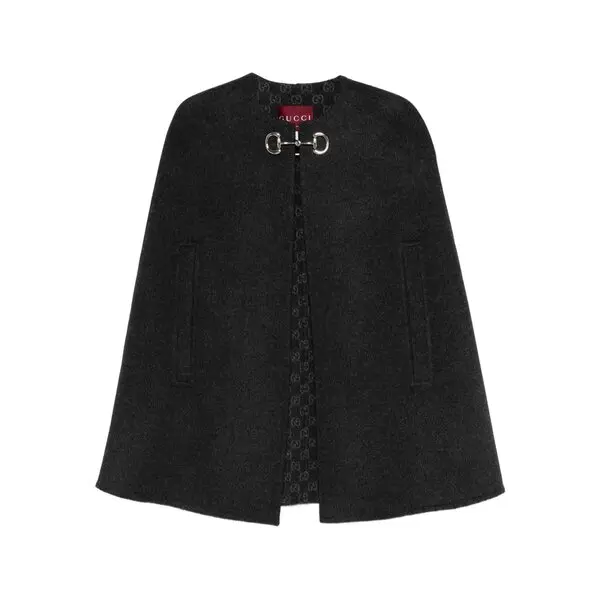 Gucci Wool Cape With Horsebit Closure - Gray