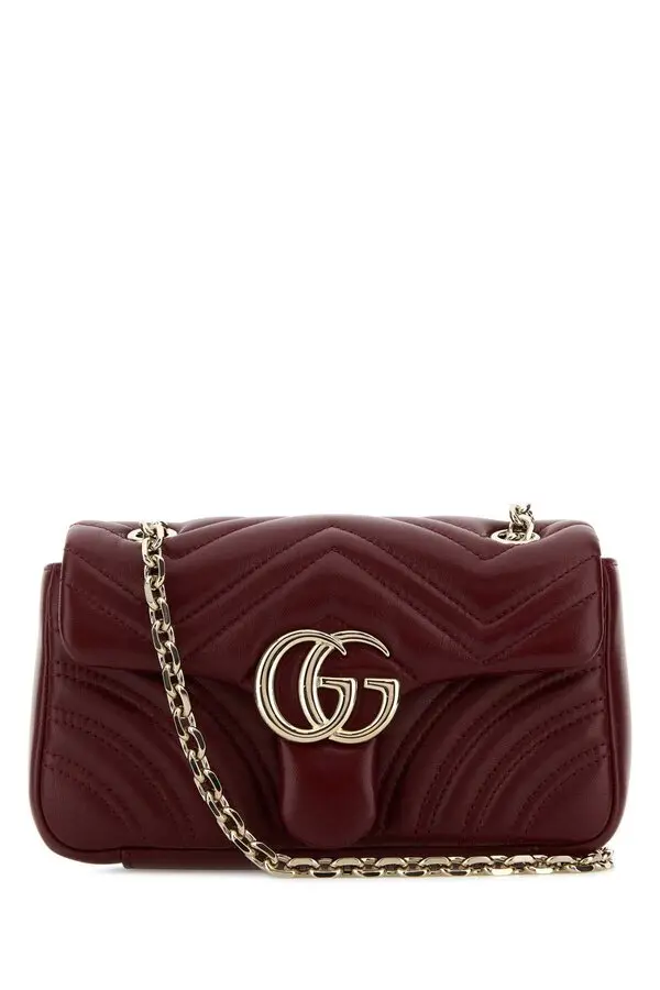 Gucci Small Gg Marmont Shoulder Bag In Burgundy Nappa Leather - Red
