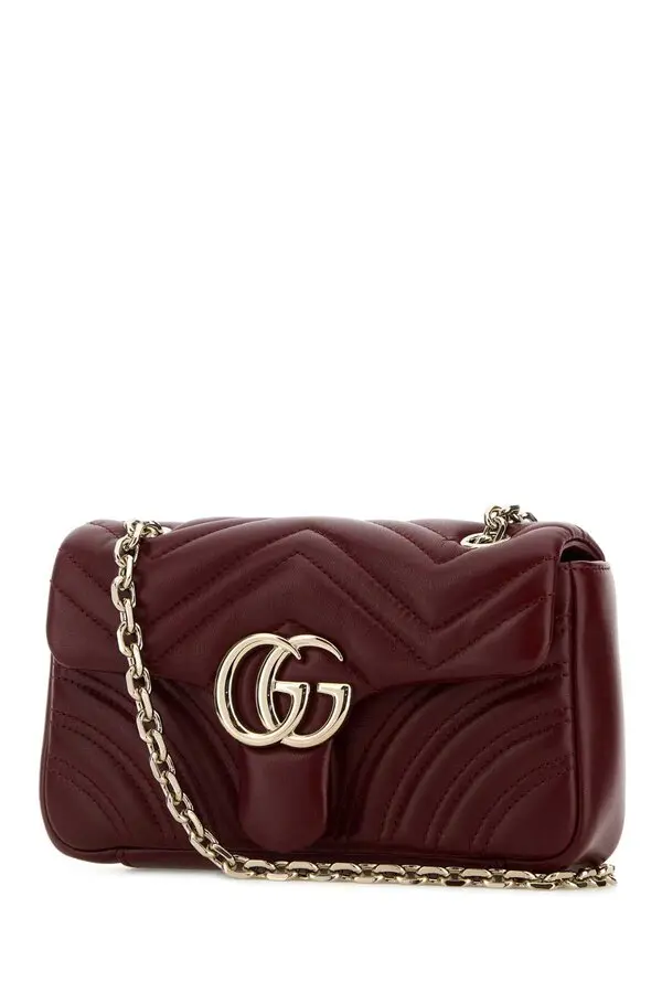 Gucci Small Gg Marmont Shoulder Bag In Burgundy Nappa Leather - Red
