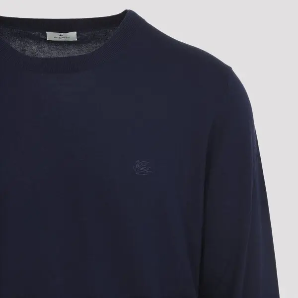 Etro Knitted Sweater With Embroidered Logo - Blue