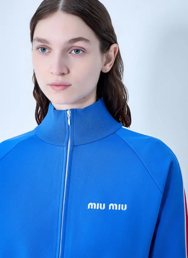 Miu Miu Technical Yarn High-neck Zip Jacket - Blue