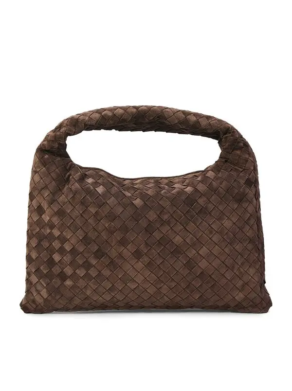 Bottega Veneta Suede Woven Top Handle Bag - Brown