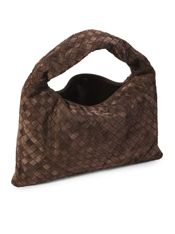 Bottega Veneta Suede Woven Top Handle Bag - Brown