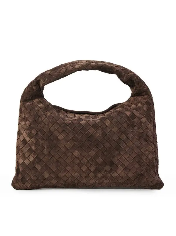 Bottega Veneta Suede Woven Top Handle Bag - Brown