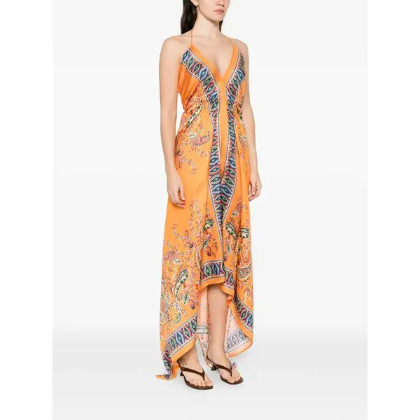Etro Paisley Print Silk Halterneck V-neck Dress