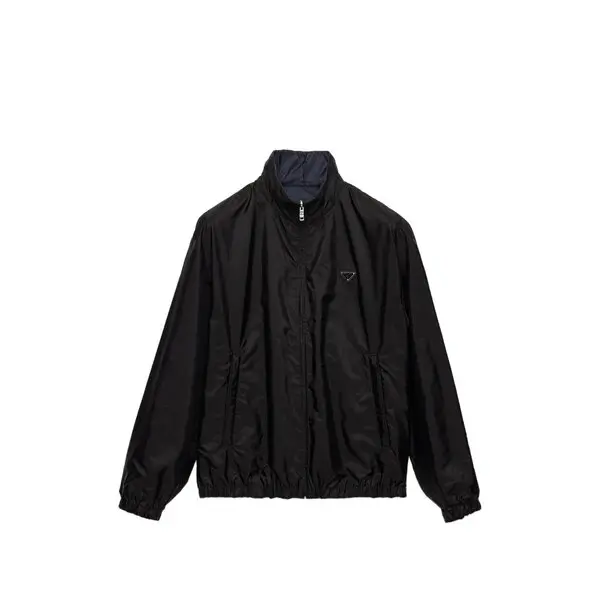 Prada Zip-up Bomber Jacket With Logo Plaque - Black