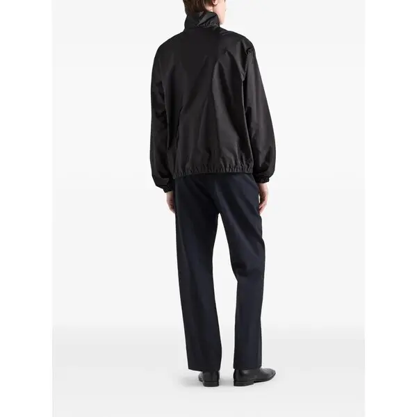 Prada Zip-up Bomber Jacket With Logo Plaque - Black