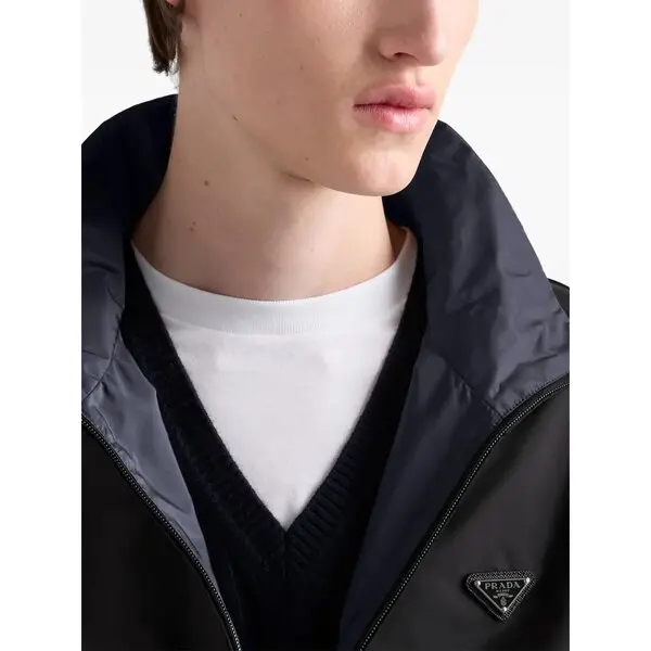 Prada Zip-up Bomber Jacket With Logo Plaque - Black