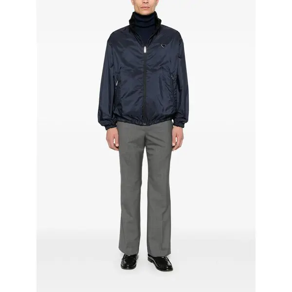 Prada Zip-up Bomber Jacket With Logo Plaque - Black