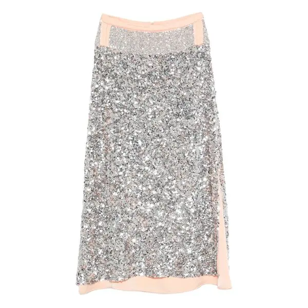 Rabanne Tone Sequin Embellished Straight Skirt With Side Slit - Silver