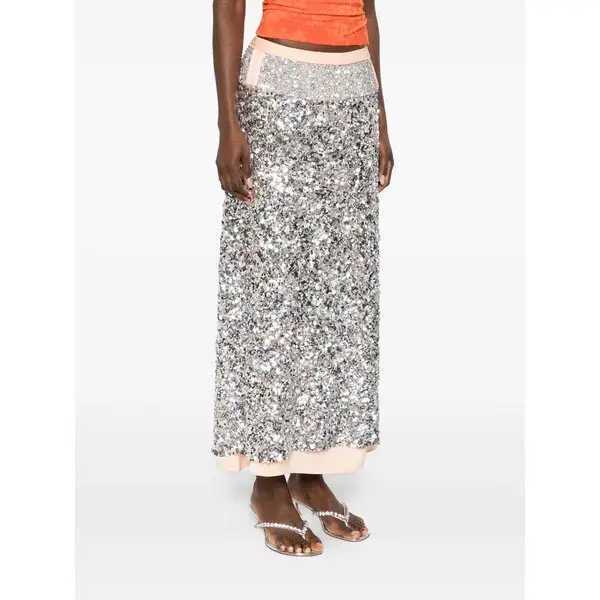 Rabanne Tone Sequin Embellished Straight Skirt With Side Slit