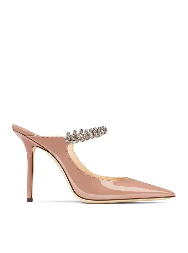 JIMMY CHOO Patent Leather Clog With Crystal Strap - Pink