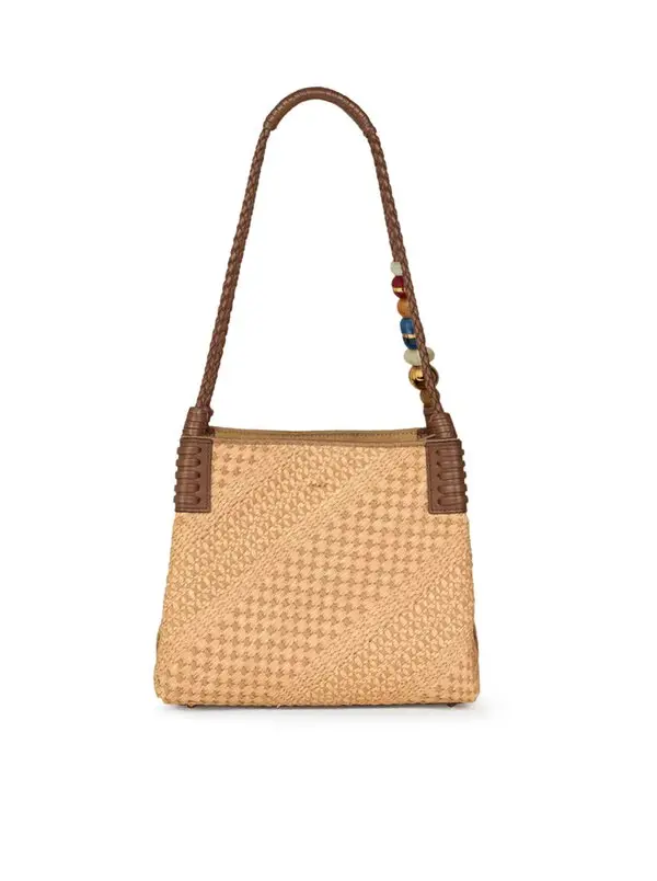 Etro Libra Small Raffia Shopping Bag With Embroidered Pegasus Logo - Brown