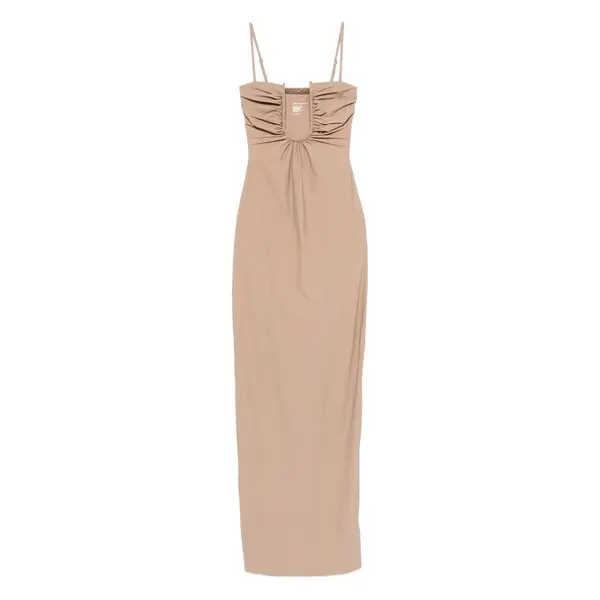 Christopher Esber Beige Ruched Sleeveless Midi Dress