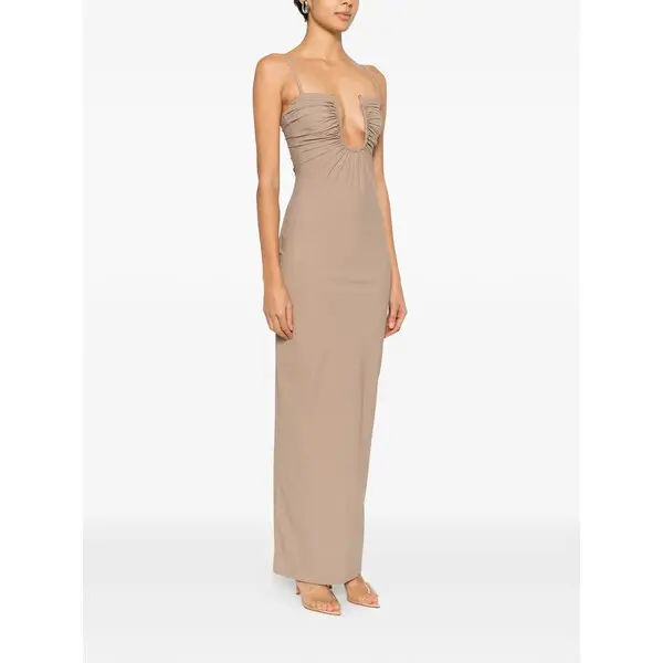 Christopher Esber Beige Ruched Sleeveless Midi Dress