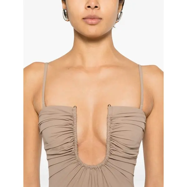 Christopher Esber Beige Ruched Sleeveless Midi Dress