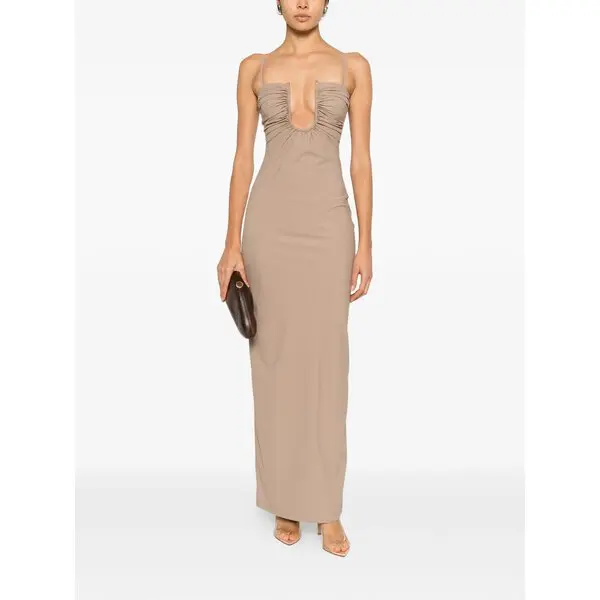 Christopher Esber Beige Ruched Sleeveless Midi Dress