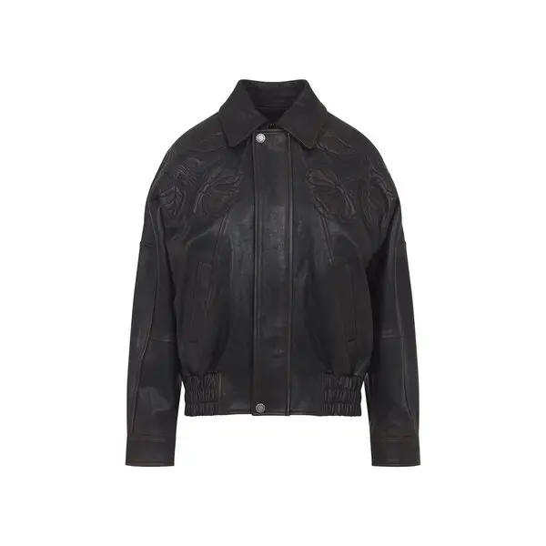 GOLDEN GOOSE Embroidered Leather Jacket - Black