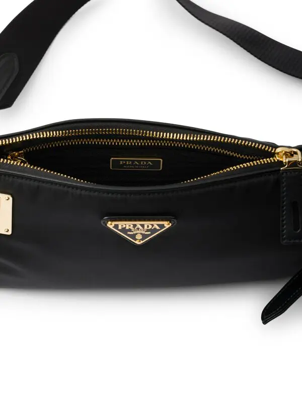 Prada Small Re-nylon And Leather Shoulder Bag With Padlock - Black