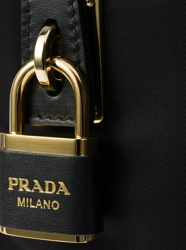Prada Small Re-nylon And Leather Shoulder Bag With Padlock - Black