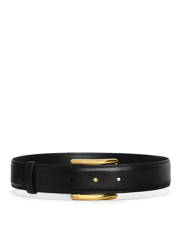 Alaïa Curved Leather Belt With Jeweled Buckle - Black