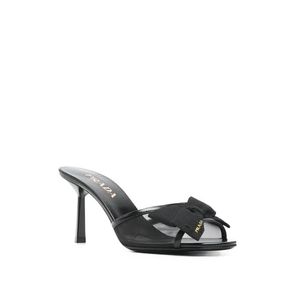 Prada Bow Detail Stiletto Heel Open Toe Mules