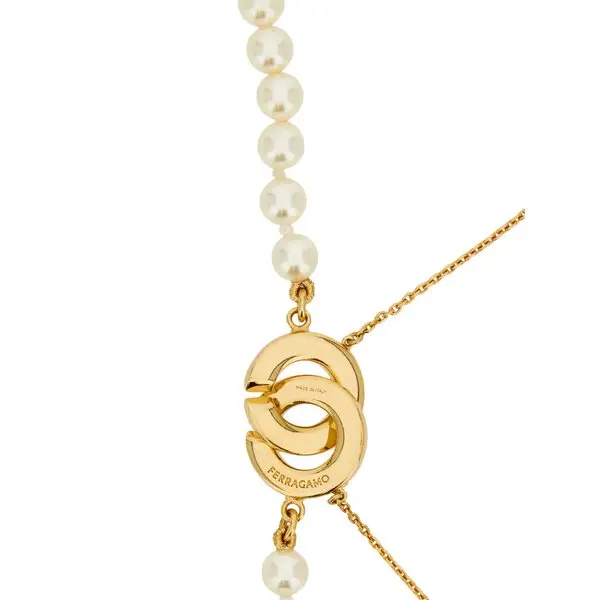 FERRAGAMO Tone Logo Pendant Necklace With Pearls
