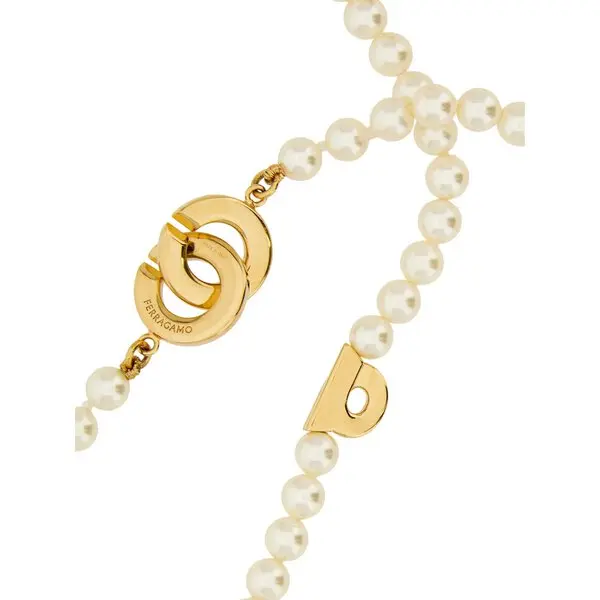 FERRAGAMO Tone Logo Pendant Necklace With Pearls